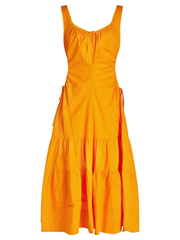 NICHOLAS Name Tiered Cutout Cotton-poplin Midi Dress - Orange