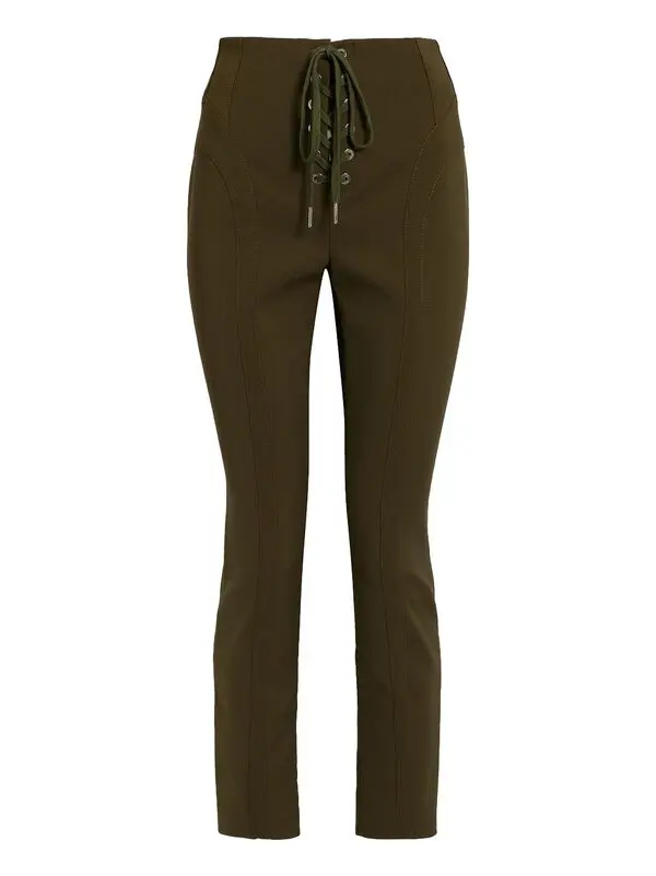 DION LEE Cotton-blend Crepe Skinny Pants With Lace-up Detail - Army Green