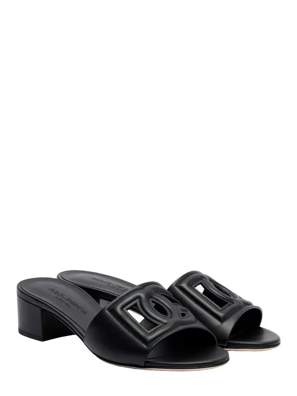 Dolce & Gabbana Open Toe Leather Mules - Black