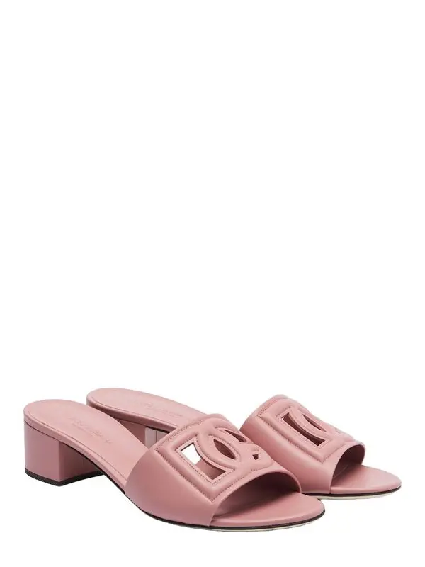 Dolce & Gabbana Leather Mules With Dg Logo - Pink