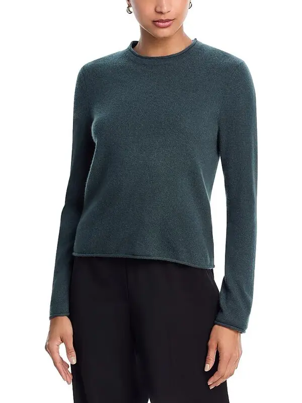 Aqua 100% Cashmere Rolled Edge Sweater - Army