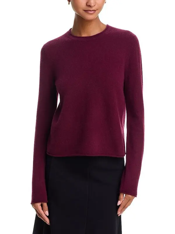 Aqua 100% Cashmere Rolled Edge Sweater - Black Cherry