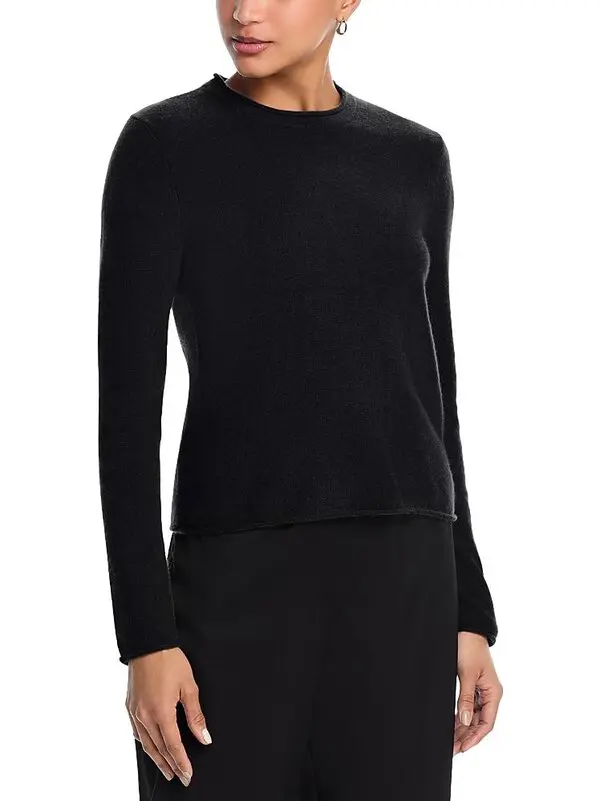 Aqua 100% Cashmere Rolled Edge Sweater - Black
