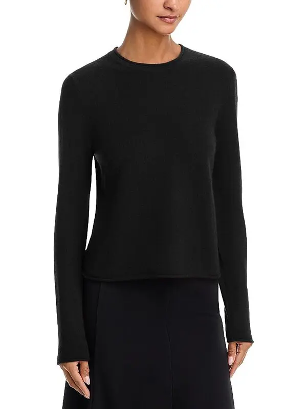 Aqua 100% Cashmere Rolled Edge Sweater - Black