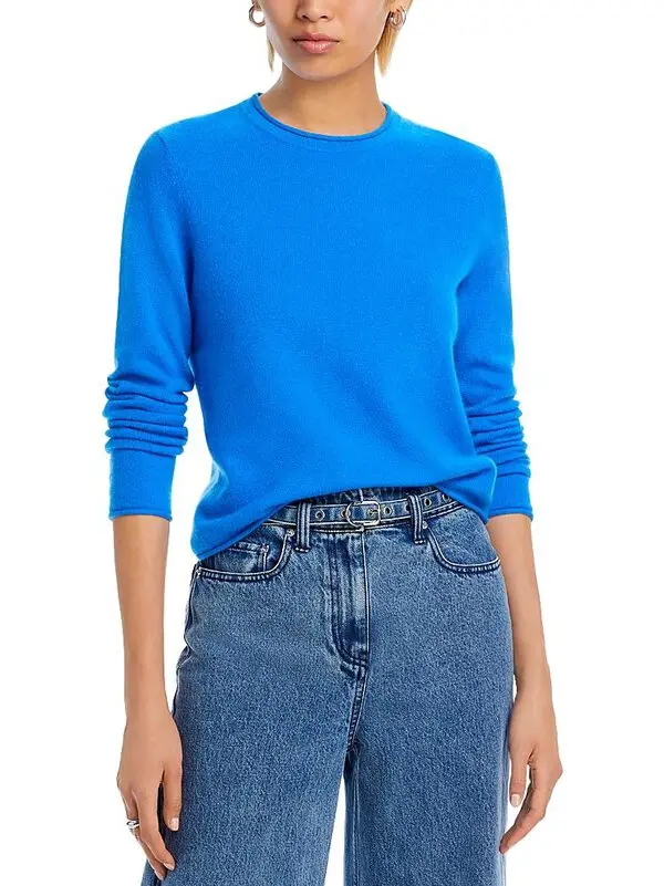 Aqua 100% Cashmere Rolled Edge Sweater - Bright Blue