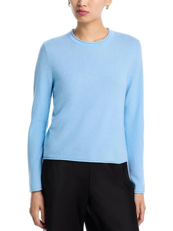 Aqua 100% Cashmere Rolled Edge Sweater - Bright Sky