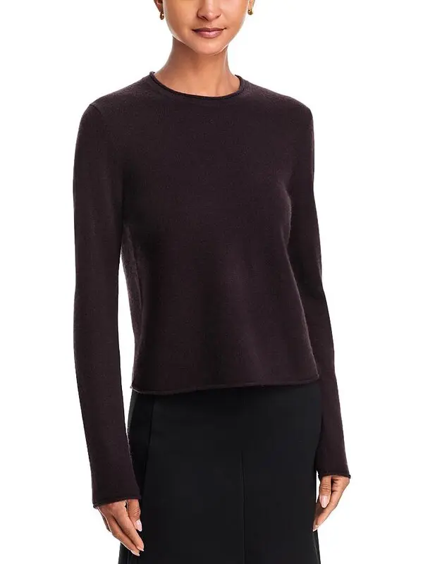 Aqua 100% Cashmere Rolled Edge Sweater - Chocolate
