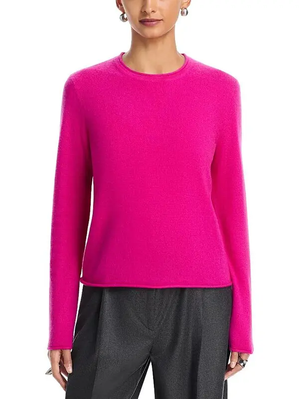 Aqua 100% Cashmere Rolled Edge Sweater - Dragonfruit