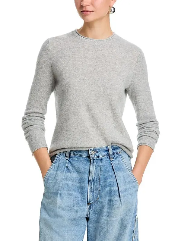 Aqua 100% Cashmere Rolled Edge Sweater - Light Gray