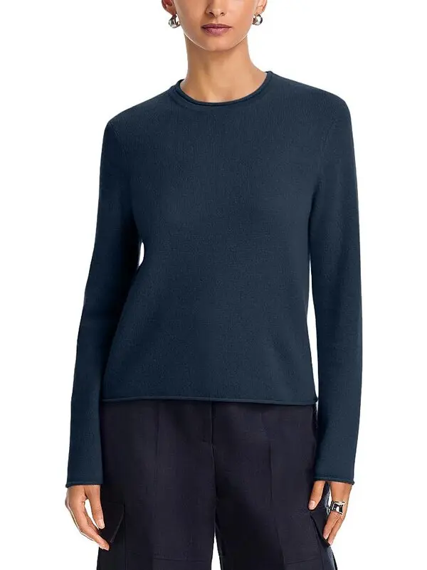 Aqua 100% Cashmere Rolled Edge Sweater - Midnight Forest