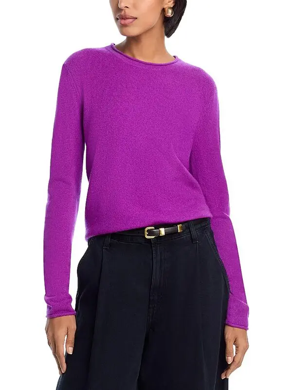 Aqua 100% Cashmere Rolled Edge Sweater - Purple Twist