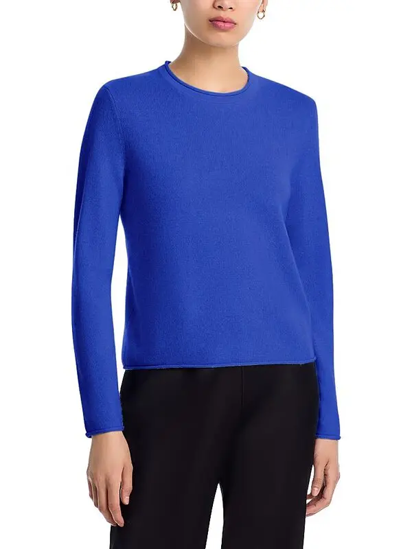 Aqua 100% Cashmere Rolled Edge Sweater - Sapphire
