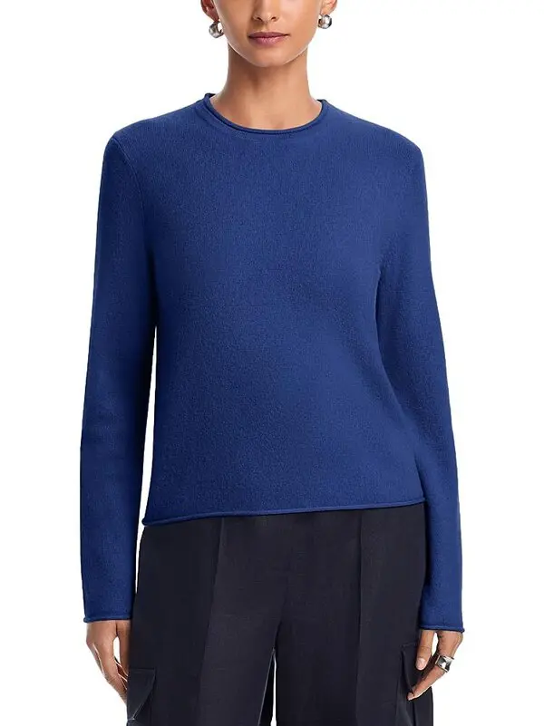Aqua 100% Cashmere Rolled Edge Sweater - Space Blue