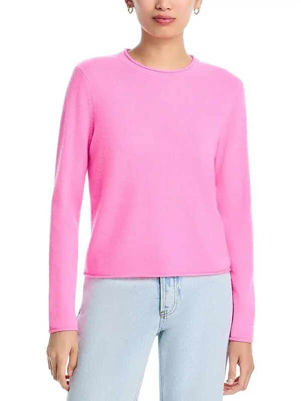 Aqua 100% Cashmere Rolled Edge Sweater - Sweetheart Pink