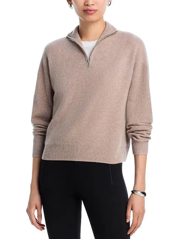 Aqua 100% Cashmere Quarter Zip Sweater - Wheat