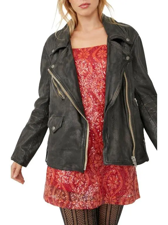 Free People We The Free Jealousy Leather Moto Jacket - Distressed Black