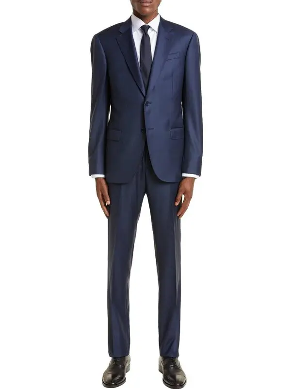 Emporio Armani G Line Solid Blue Wool Suit - Solid Dark Blue