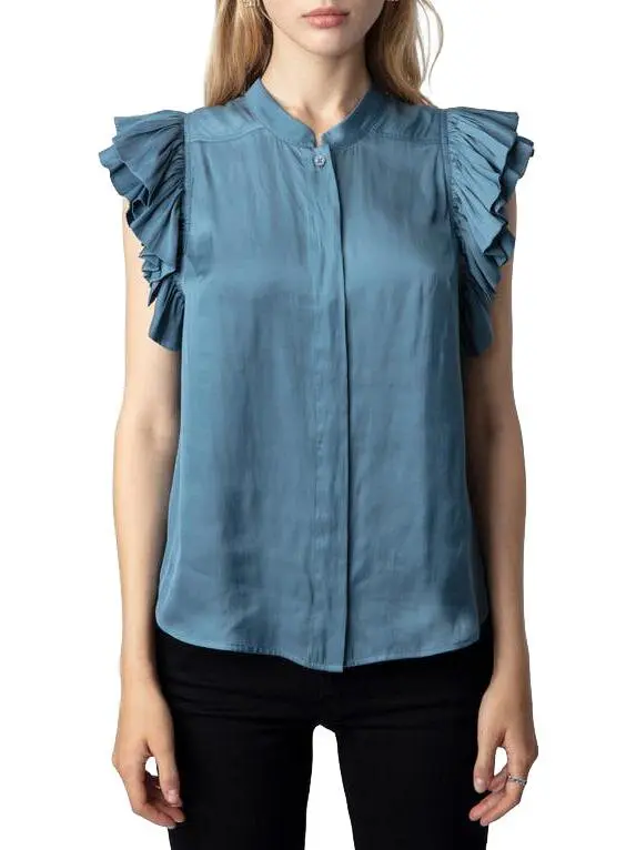 Zadig&Voltaire Satin Ruffle Blouse - Bluestone