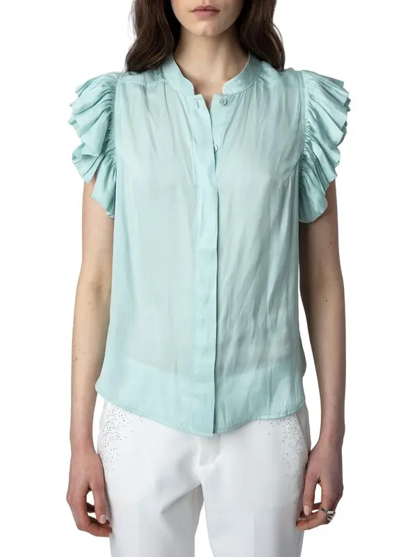 Zadig&Voltaire Satin Ruffle Blouse - Celadon