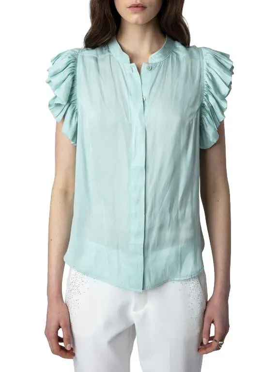 Zadig&Voltaire Satin Ruffle Blouse - Celadon