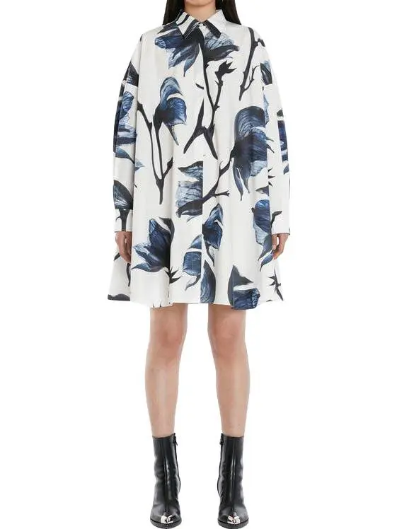 Alexander McQueen Bell Flower Cape Back Cotton Shirtdress - Blue Mix