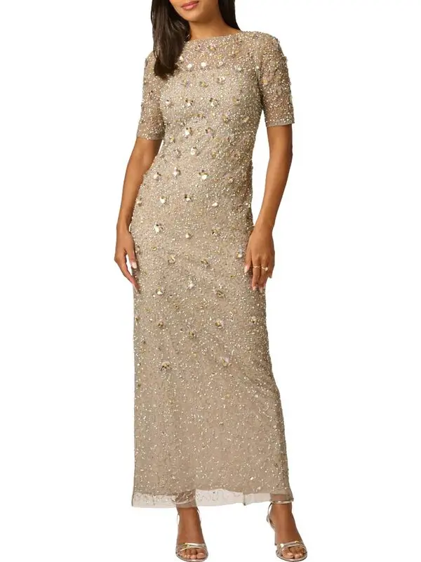 Adrianna Papell Beaded Gown - Platinum
