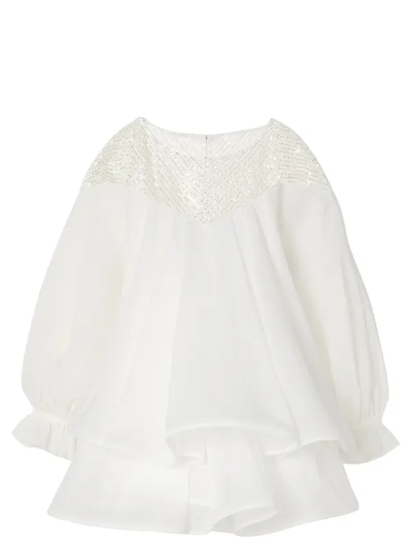 Rime Arodaky Mar Layered Ruffled Bead-embellished Tulle And Silk-organza Mini Dress - White