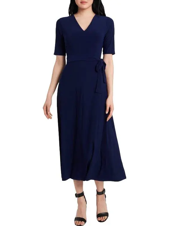 Chaus Tie Belt Midi Dress - Midnight Blue