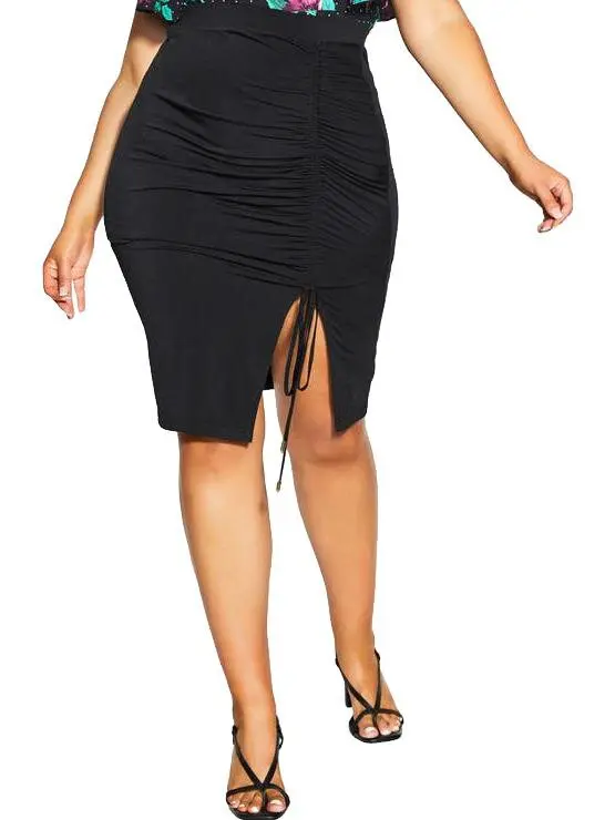 City Chic Ruched Tie Pencil Skirt - Black