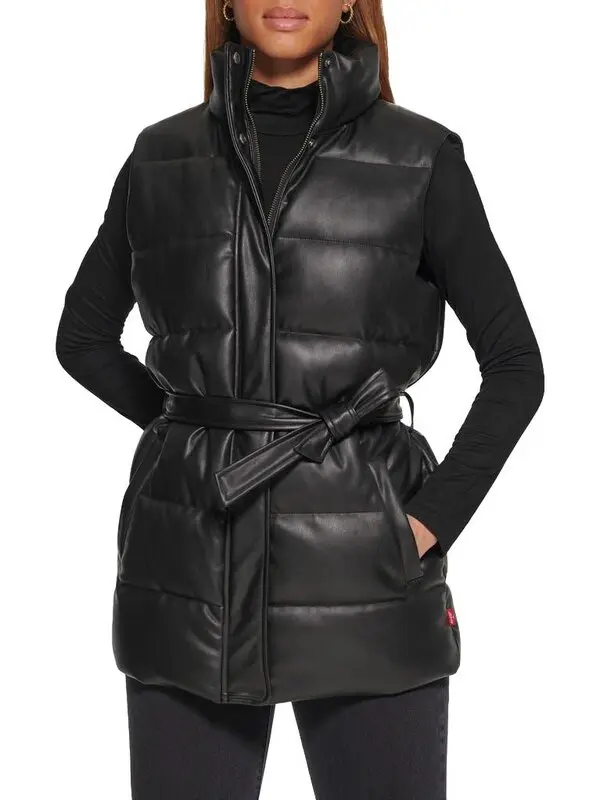 LEVI'S 361™ Faux Leather Puffer Vest With Belt - Black