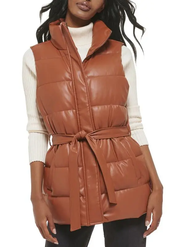 LEVI'S 361™ Faux Leather Puffer Vest With Belt - Camel