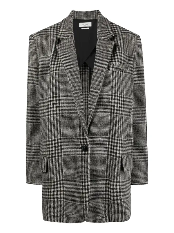 MARANT ETOILE Cikaito Oversized Plaid Coat - Black