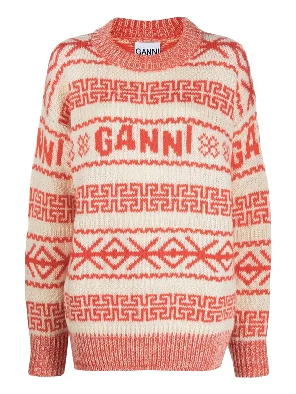 GANNI Intarsia-knit Wool Jumper - Orange