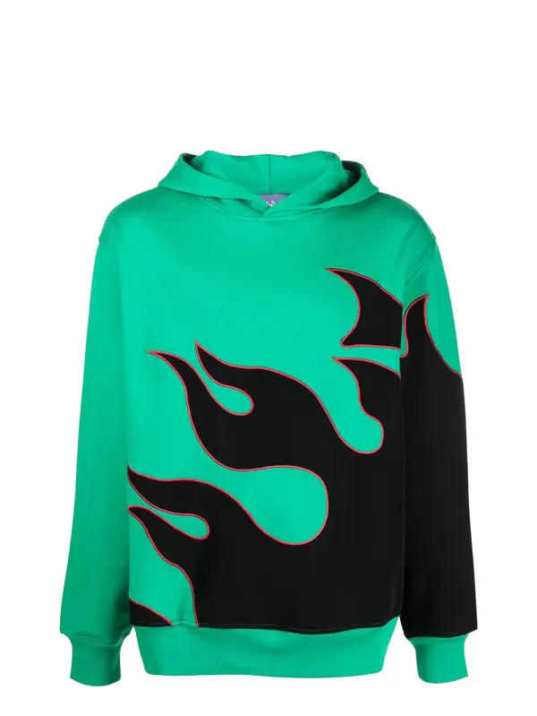 JUST DON Flame-print Cotton Hoodie - Green