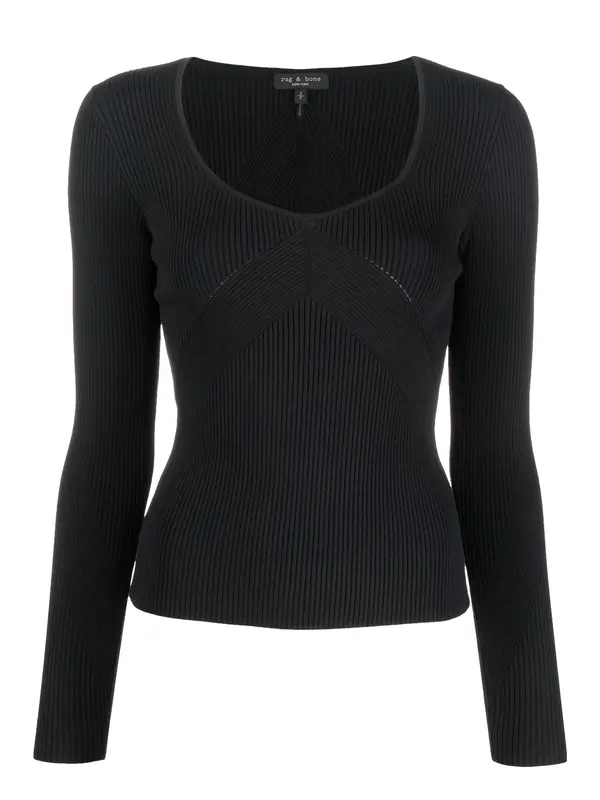 Rag & Bone U-neck Long-sleeved Top - Black