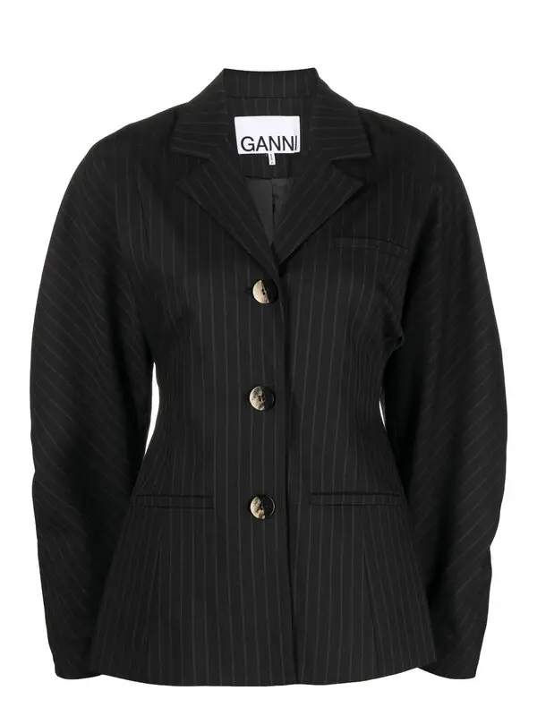 GANNI Striped Single-breasted Blazer - Black