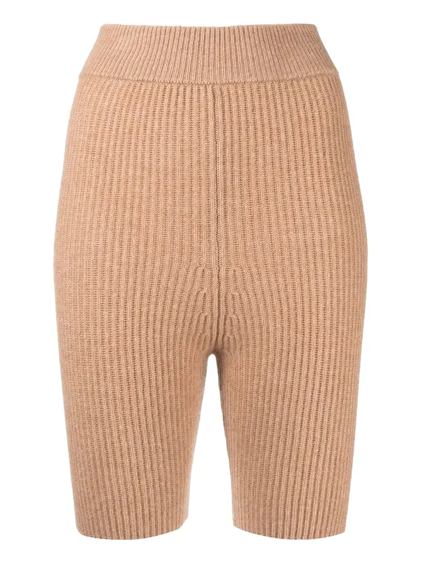 Cashmere In Love Mira Ribbed Merino-cashmere Shorts - Brown