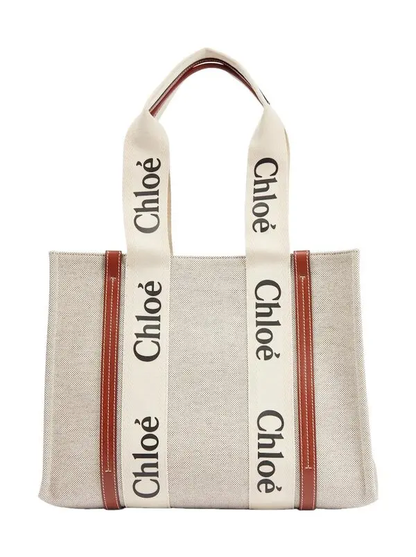 Chloé Woody Medium Canvas Tote - Beige