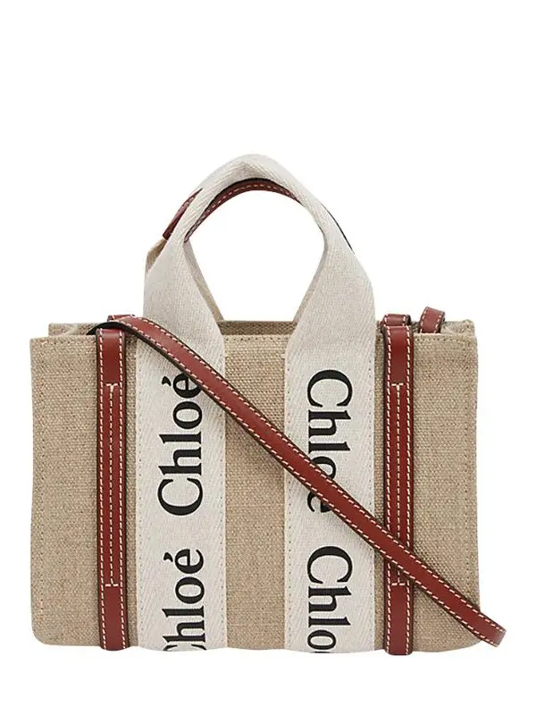 Chloé Woody Mini Cotton-canvas Tote Bag - White - Brown 1