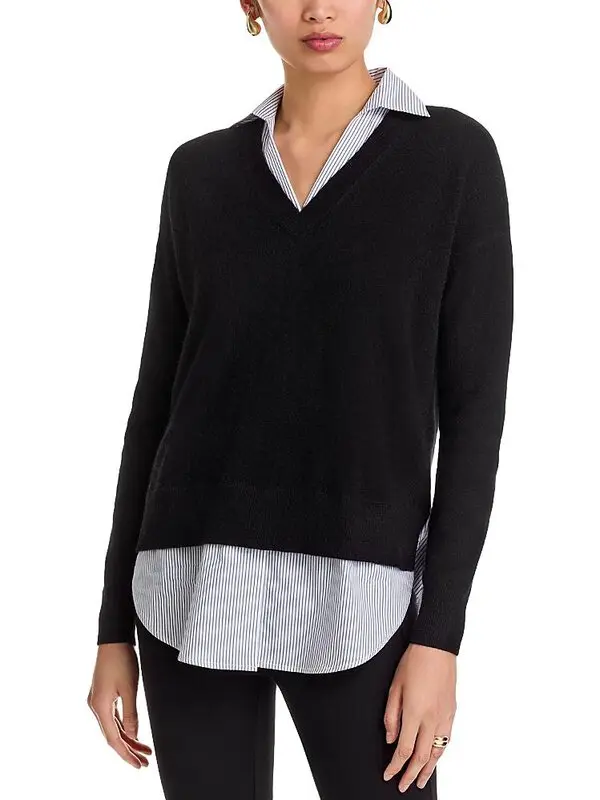 Bloomingdale'S C Layered Look Cashmere Sweater - Black/new Stripe