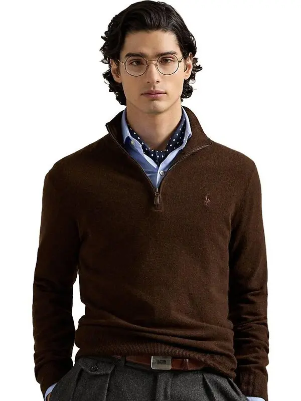 Ralph Lauren Wool Quarter-zip Sweater - Cacao Brown Heather