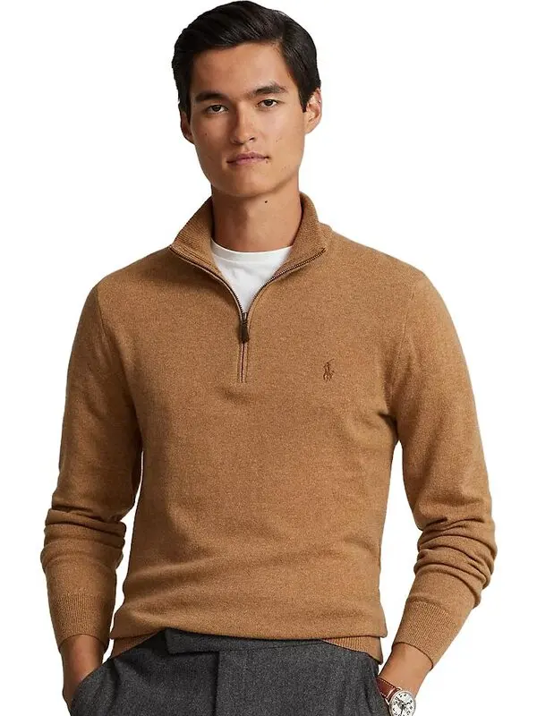 Ralph Lauren Wool Quarter-zip Sweater - Latte Brown Heather