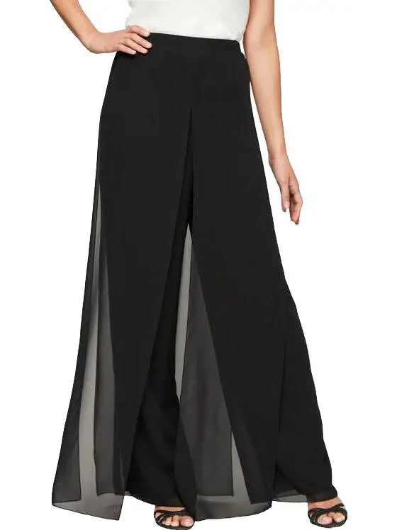 Alex Evenings Wide Leg Chiffon Pants - Black