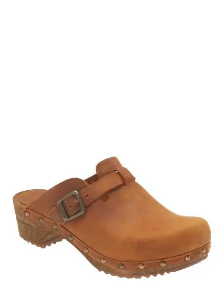 SANITA Kristel Studded Leather Clogs - Chestnut