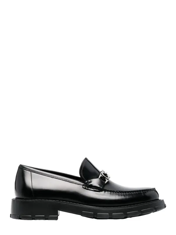 FERRAGAMO Logo-plaque Leather Loafers - Black