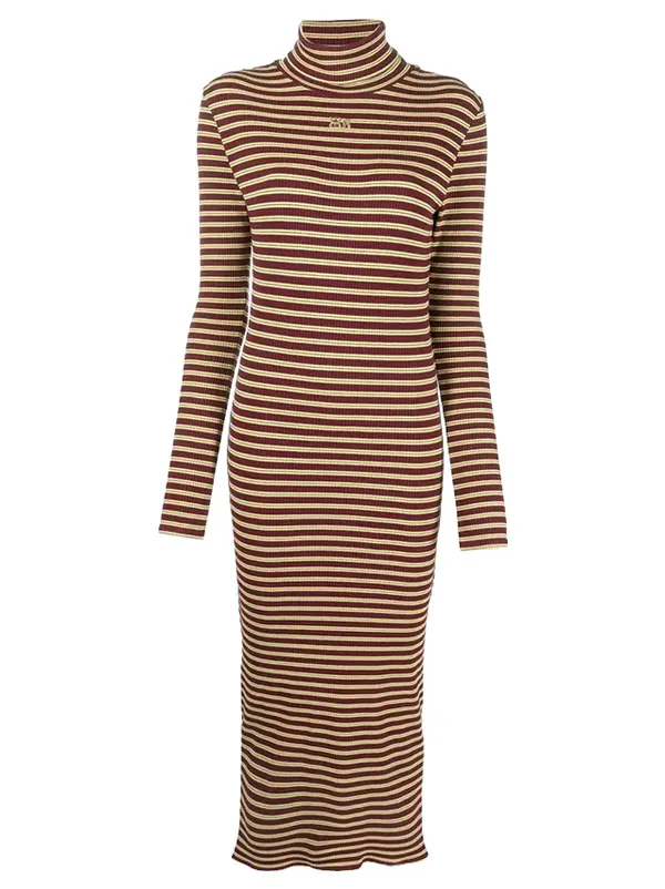 WALES BONNER Striped Roll Neck Knitted Maxi Dress - Black