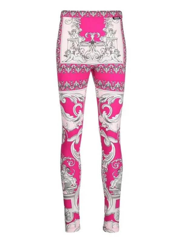 Versace Silver Baroque-print Leggings - Pink