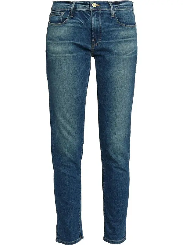 FRAME Faded Mid-rise Straight-leg Jeans - Mid Denim