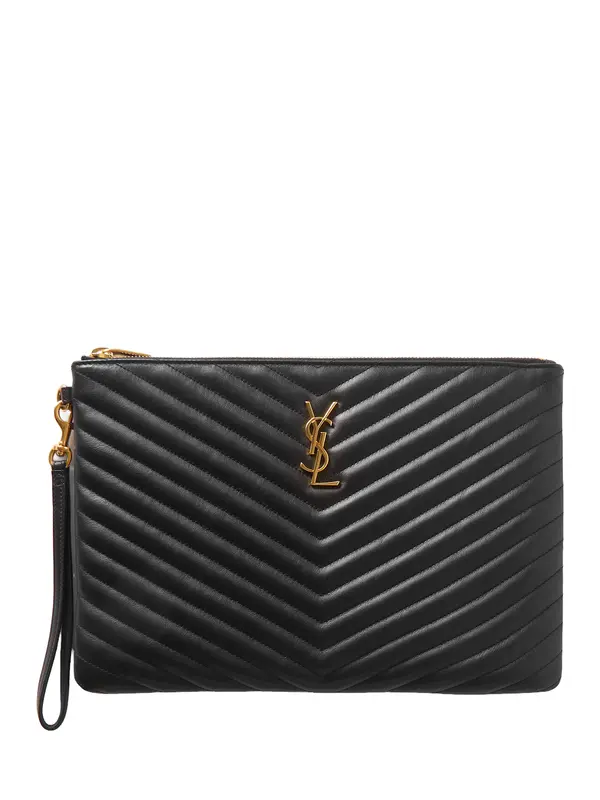 Saint Laurent Monogramme Quilted Leather Pouch - Black