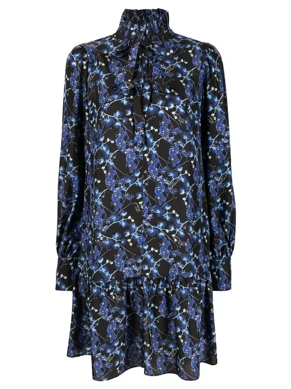 Karl Lagerfeld Orchid-print Silk Dress - Black